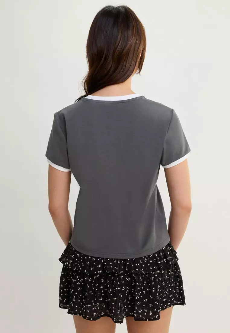 Buy Pomelo Bunny Graphic Contrast Trim Tee - Grey 2026 Online | ZALORA