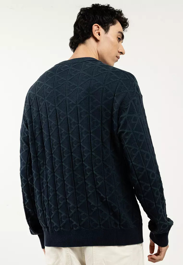 Buy Calvin Klein Long Sleeve Allover Print Cotton Crew Neck Sweater ...