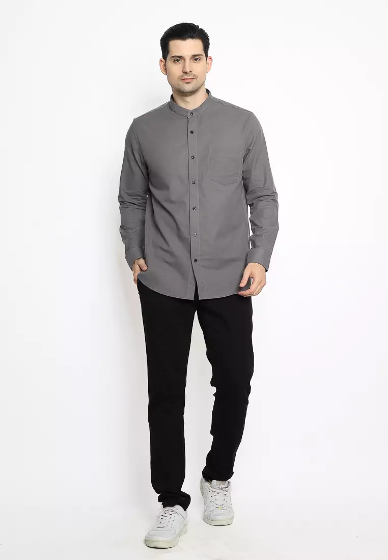 Jual Maginot MAGINOT Kemeja Pria KOKO Basic Polos Lengan Panjang GREY Original 2024 | ZALORA ...