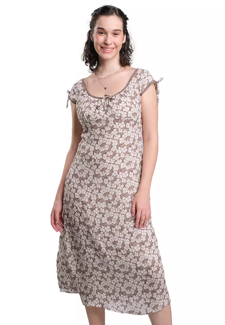 Buy JUST G Romantic Floral Midi Dress With Lace And Ties 2026 Online ...