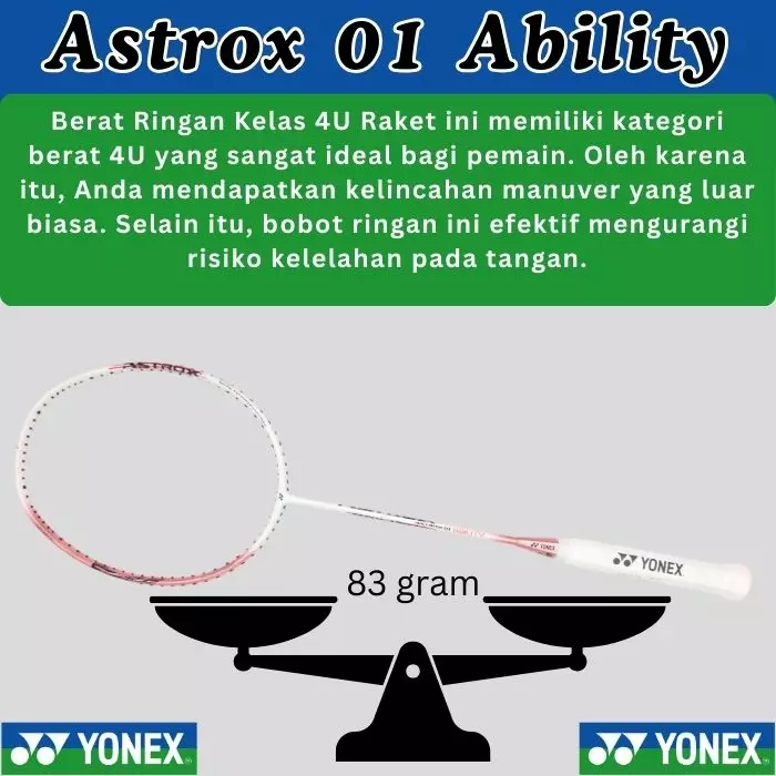 Jual Yonex Raket Badminton Yonex Astrox 01 Ability GRATIS Senar, tas ...