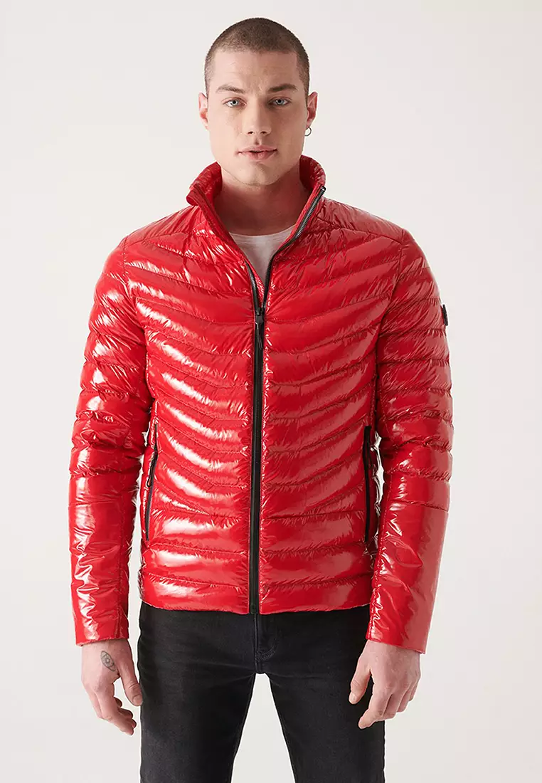 Buy Avva Men's Red Goose Down Water Repellent Windproof Shiny Puffer ...