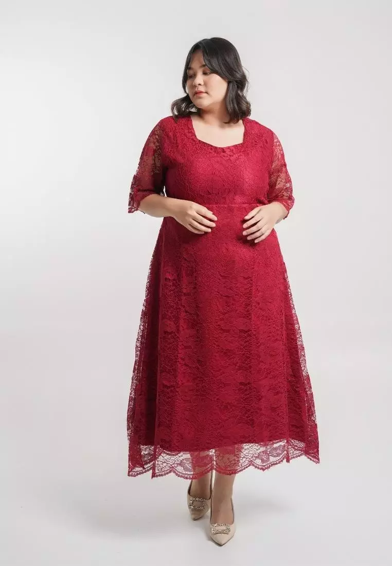 Jual Xtramiles Plus Size Party Dress Jessaline Maroon Original 2026 ...