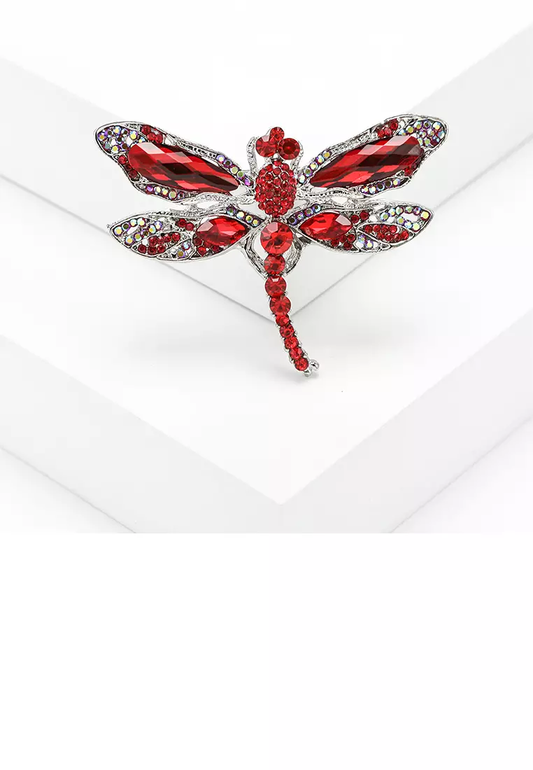 Buy Glamorousky Fashion and Simple Red Dragonfly Brooch with Cubic ...