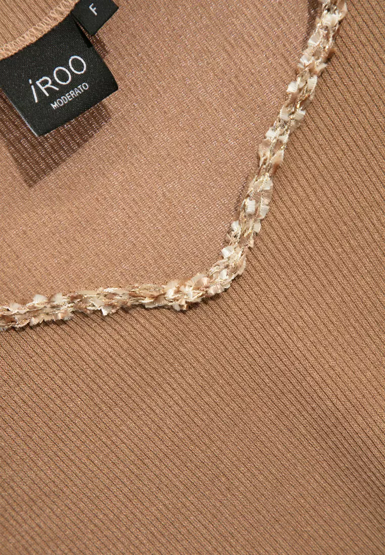 Buy iROO Long Sleeve Top With Contrast Trim 2025 Online | ZALORA ...