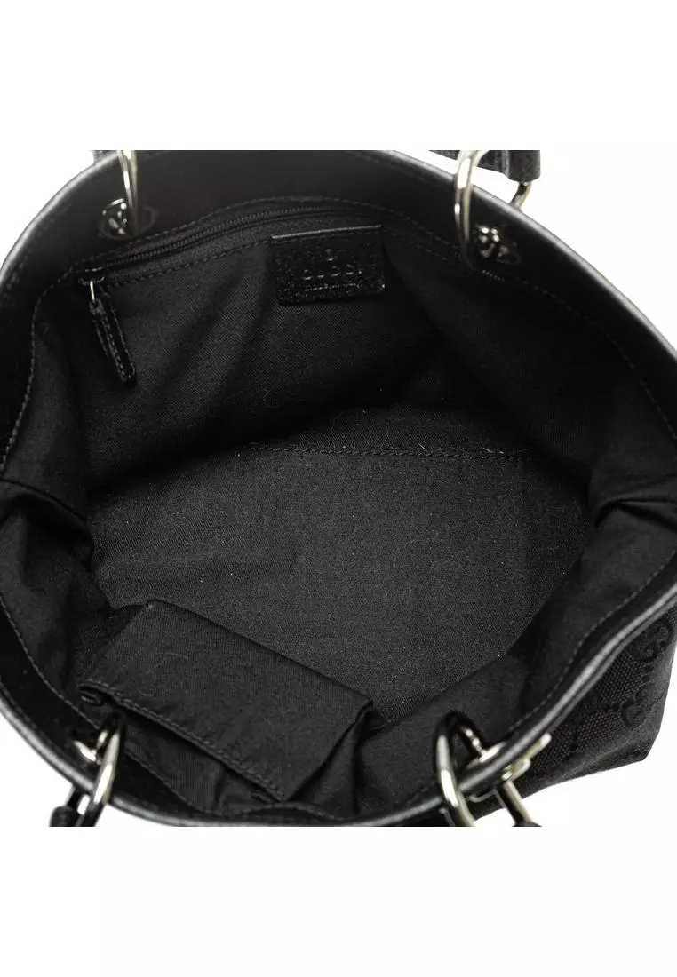 Gucci Pre-Loved Canvas Handbag with Leather Trim and Silver-Tone ...