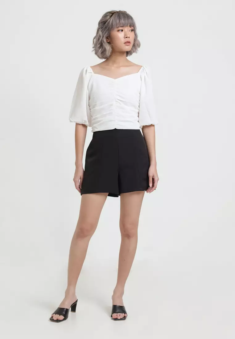 Jual Cloth Inc Ruched Puff Sleeve Blouse in White Original 2024 | ZALORA Indonesia