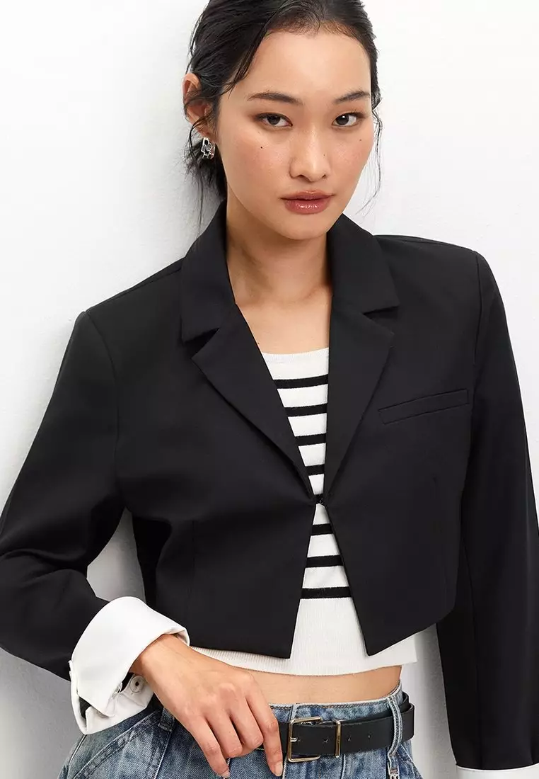Pomelo Cropped Blazer - Black 2025 | Buy Pomelo Online | ZALORA Hong Kong