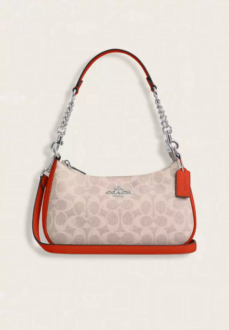 Jual Coach Coach Teri Shoulder Bag In Signature Canvas Sand Deep Orange ...