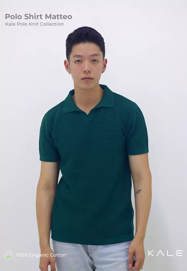 Jual Kale Clothing Kale Matteo Bottle Green/ Kaos Rajut Polo Lengan ...