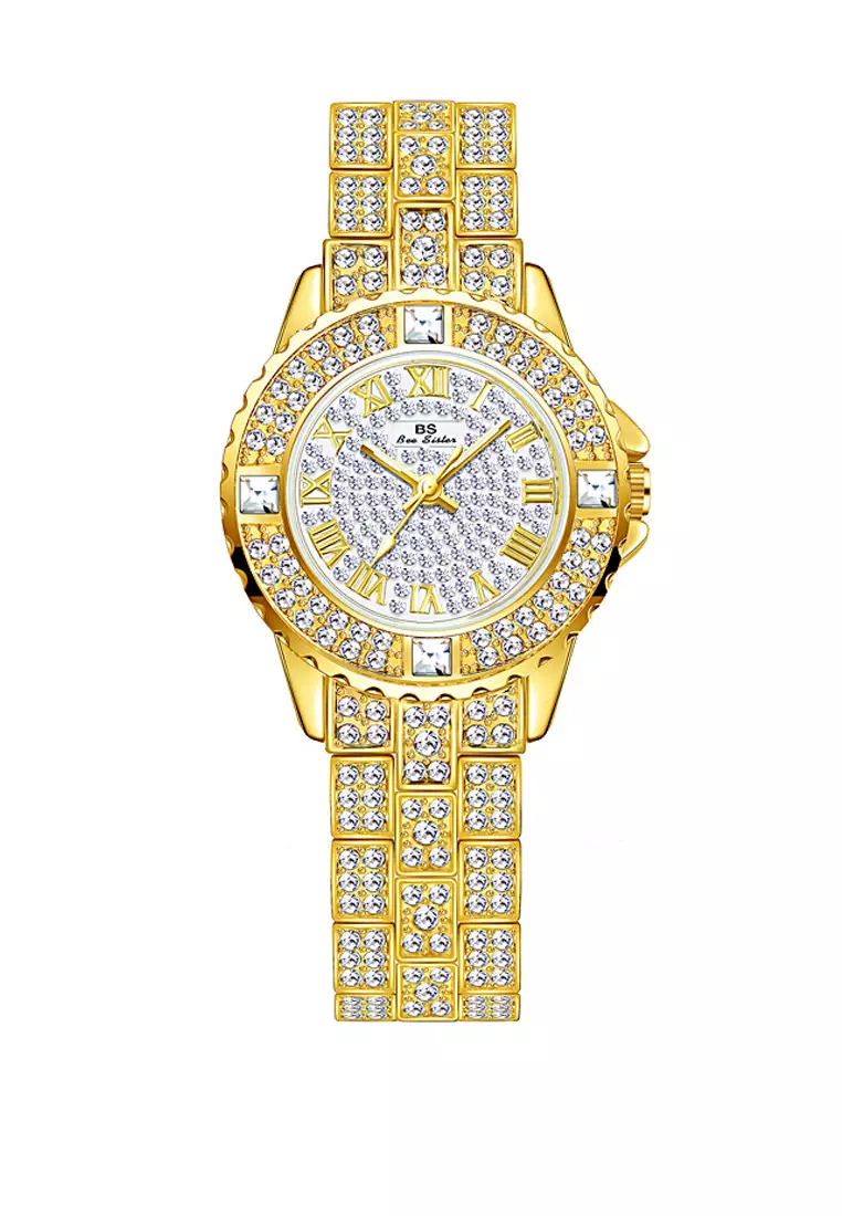 Buy Bee Sister BS Light Luxury Bright Gold Quartz Watch with Cubic ...