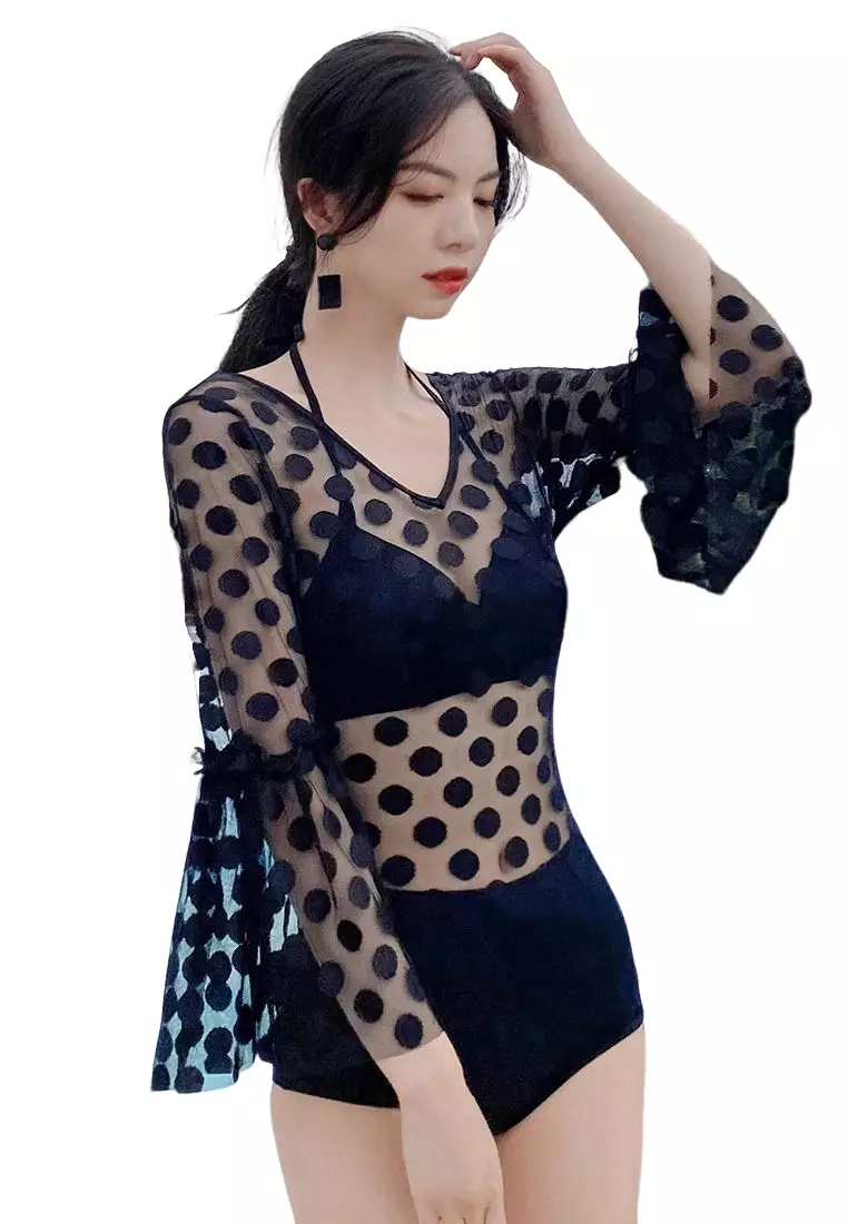 Buy Zitique Sexy Tulle Polka Dot One Piece Bikini Swimsuit 2024 Online