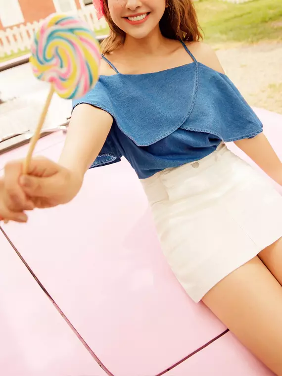 Buy OBSTYLE Pure Cotton One-Shoulder Denim Top [AB17362] 2026 Online ...