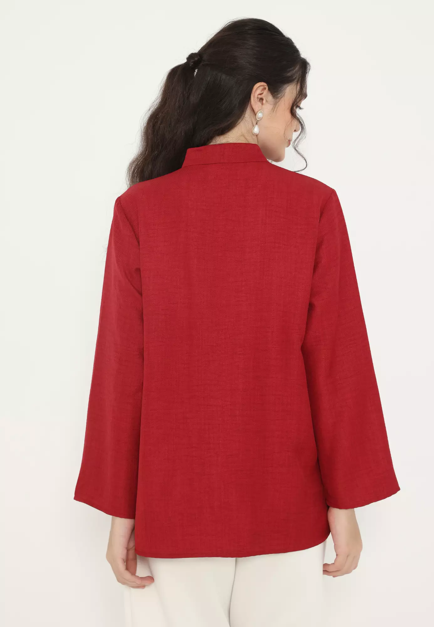 Jual Brilliant Girl Blouse Red Embroidery Linen Long Sleeve Arlette By ...