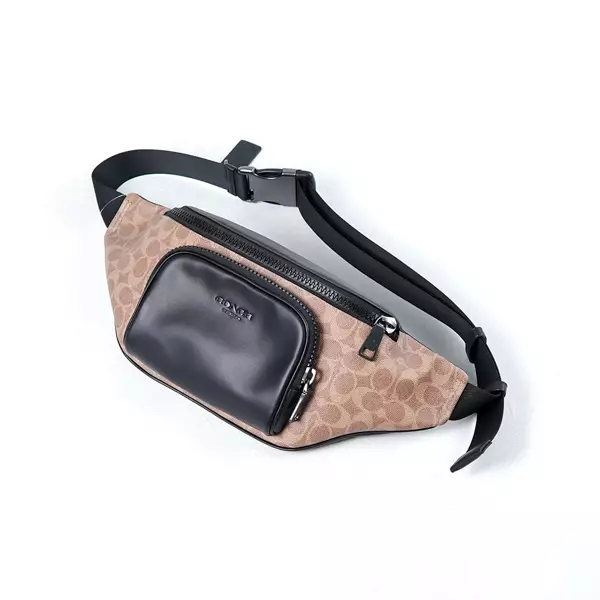 Jual Coach Tas COACH MONOGRAM BEIGE ZIP POCKET PLAIN BLACK WAIST BAG ...