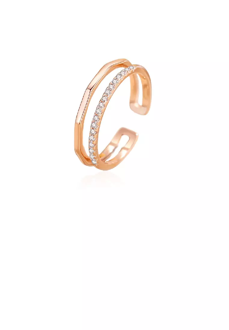 Buy SOEOES 925 Sterling Silver Plated Rose Gold Simple Personality Double-layer Geometric ...