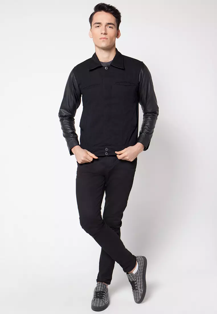 Jual Crows Denim Crows Denim - Jaket CombyBlack Leather Kanvas Style ...
