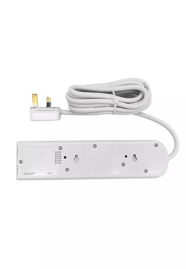 FYM White 2X13A LED Switched+4USB-A Max 4.2A Time Control 2H/4H Surge ...