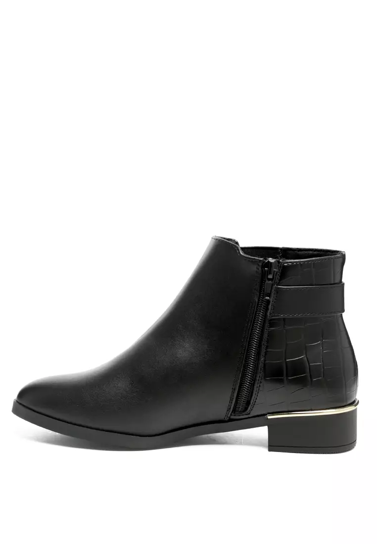 London Rag Buckled Ankle Boot with Croc Detail in Black 2025 | Buy ...