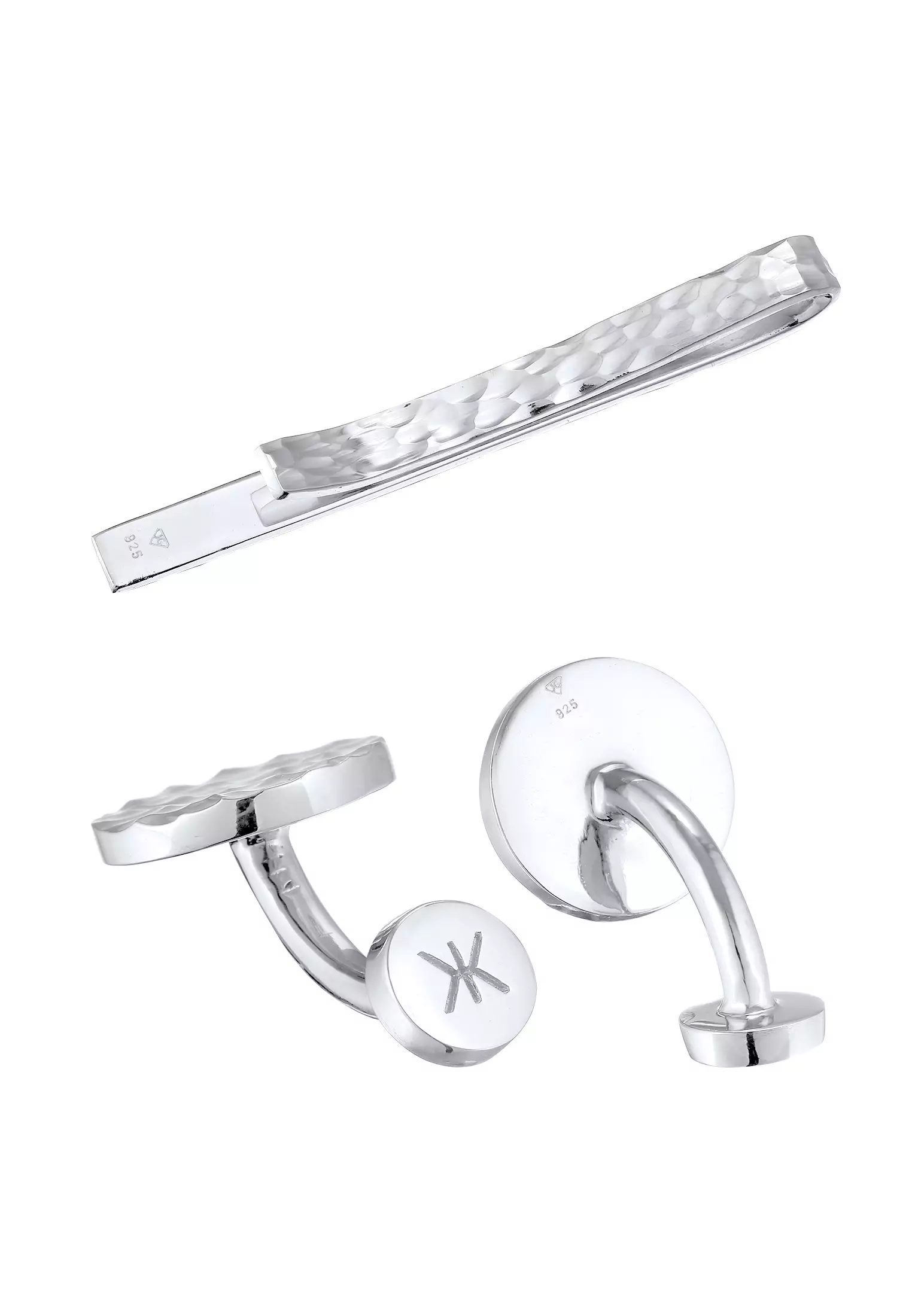 Buy Kuzzoi Men's Silver Hammered Tie Bar and Cufflink Set 2026 Online ...