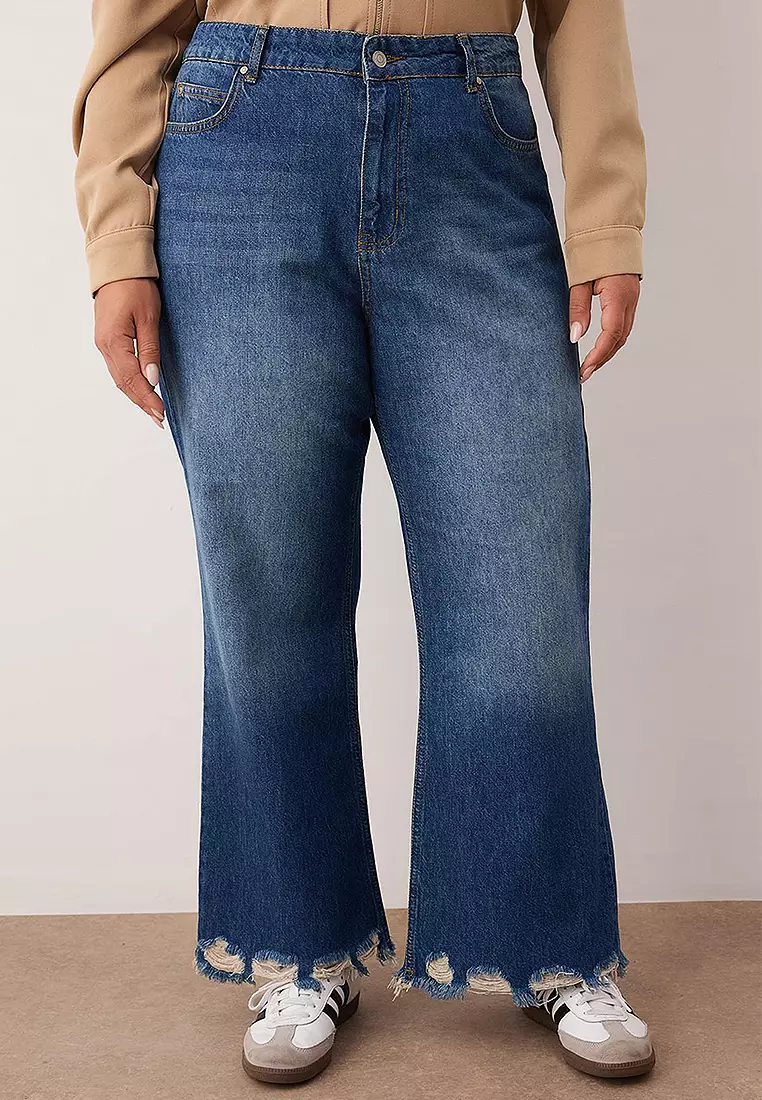Jual Trendyol Waist Destroyed Spanish Leg Plus Size Flare Fit Jeans ...