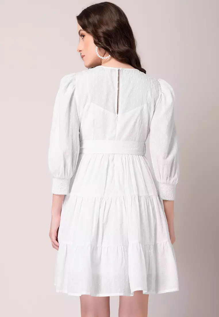 Buy FabAlley White Swiss Dot Tiered Dress With Camisole 2025 Online ...