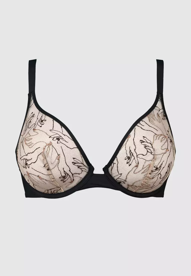 Buy Sans Complexe Tamara Embroidered Tulle Wired Plunge Bra Online ...