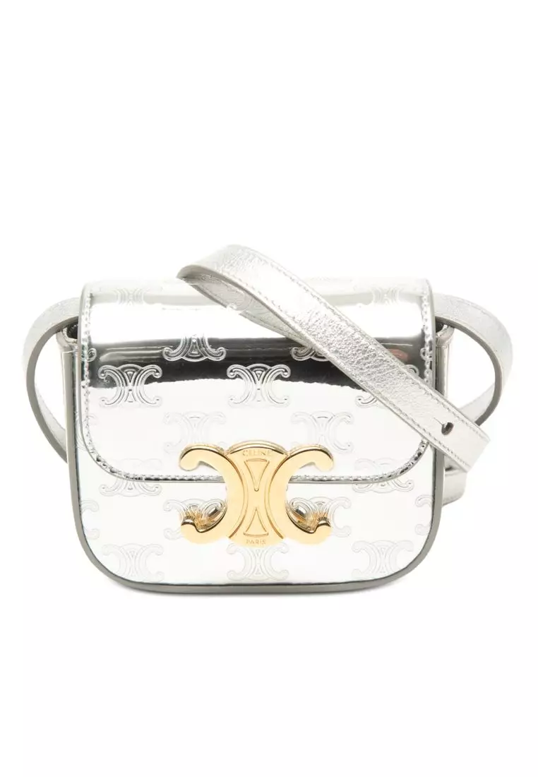 Buy CELINE Pre-Loved Celine Mini Triomphe Metallic Calfskin Claude ...