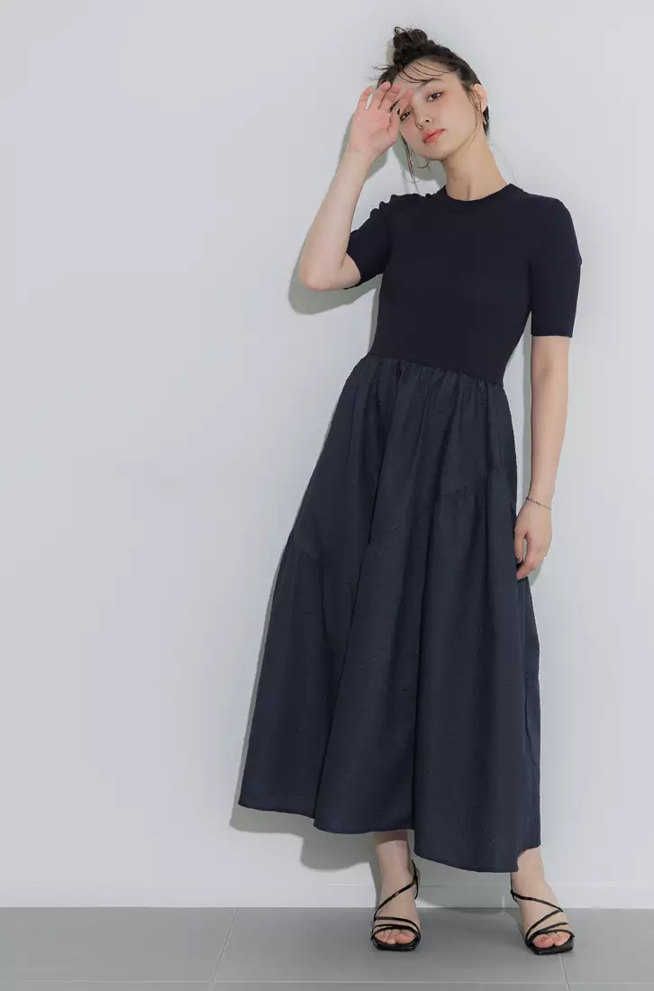 Buy comcoca 【Embossed Design】 Elegant Embossed Knit Mixed Texture Dress ...