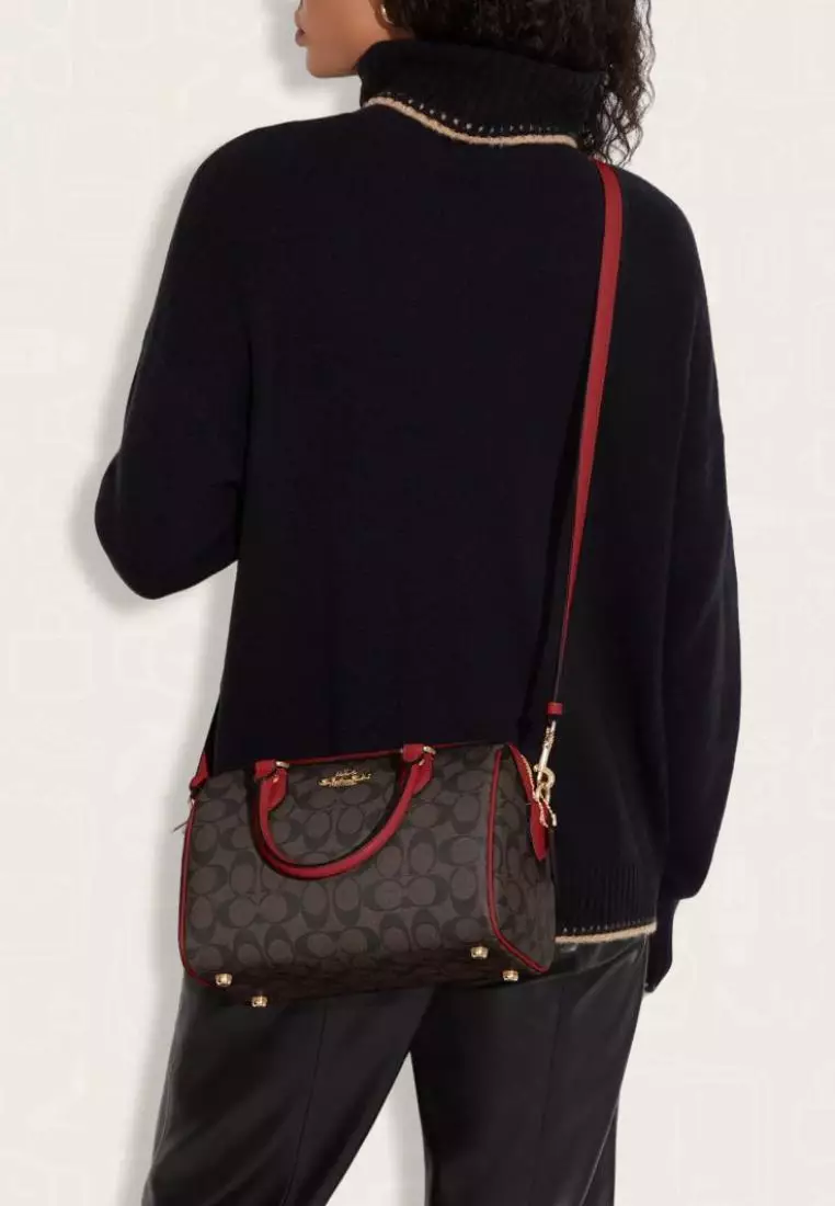 Jual Coach Coach Rowan Satchel In Signature Canvas Brown Red Original ...