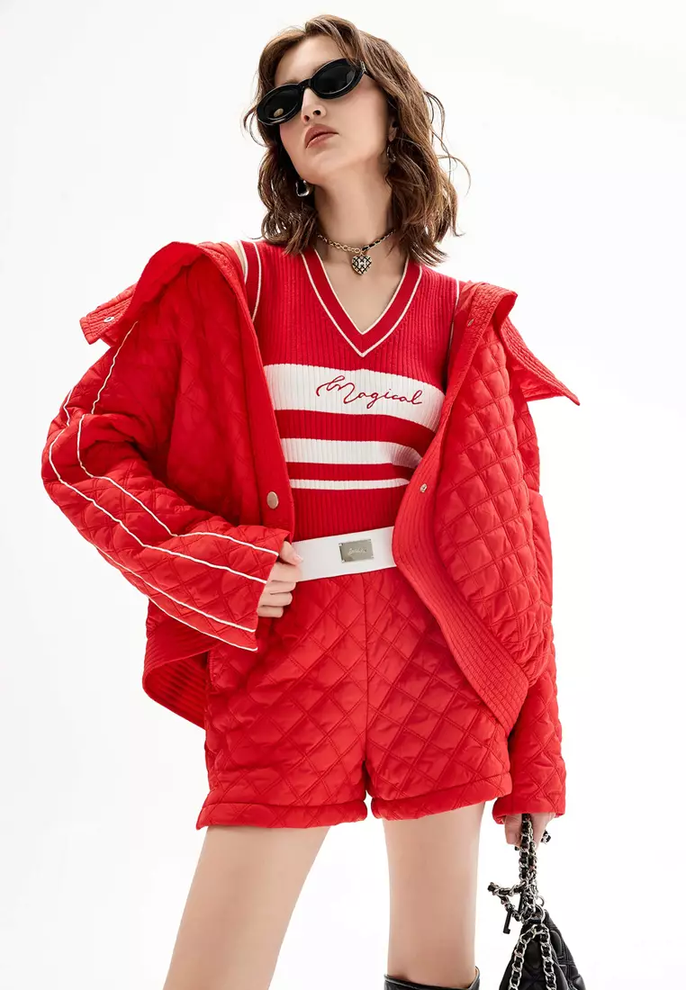 Buy iROO Red Knit Vest With Contrast Stripe 2025 Online | ZALORA