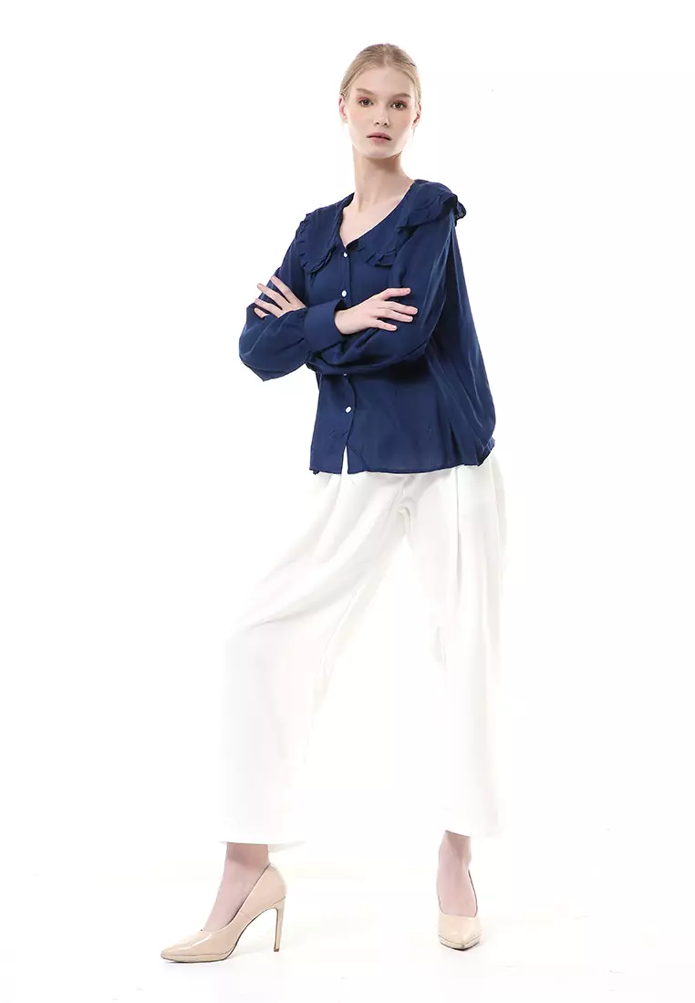 Jual Evernoon Adena Blouse Atasan Wanita Long Sleeve Kerah Rempel