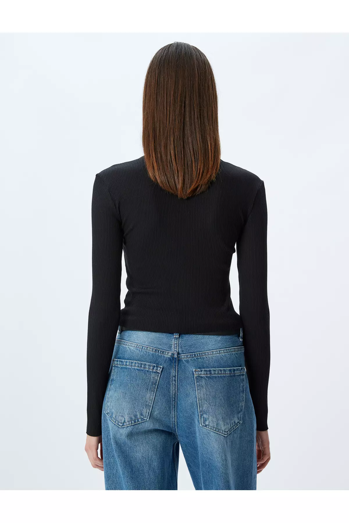 Buy KOTON Long Sleeve Window Detailed Bow Accessory Ribbed T-Shirt 2026 ...