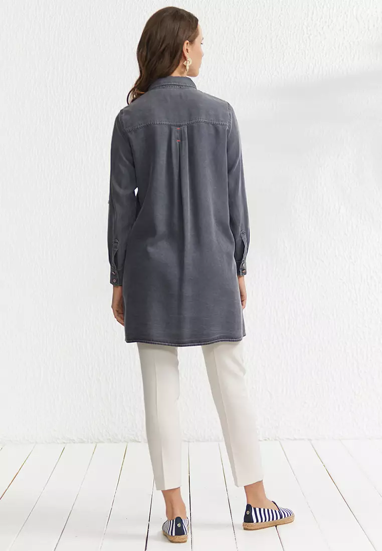 Buy KAYRA Point Stitched Denim Shirt Gray 2025 Online | ZALORA