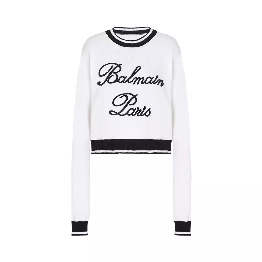 Jual Balmain B Paris Signature Embroidered Logo Cropped Knit Jumper ...