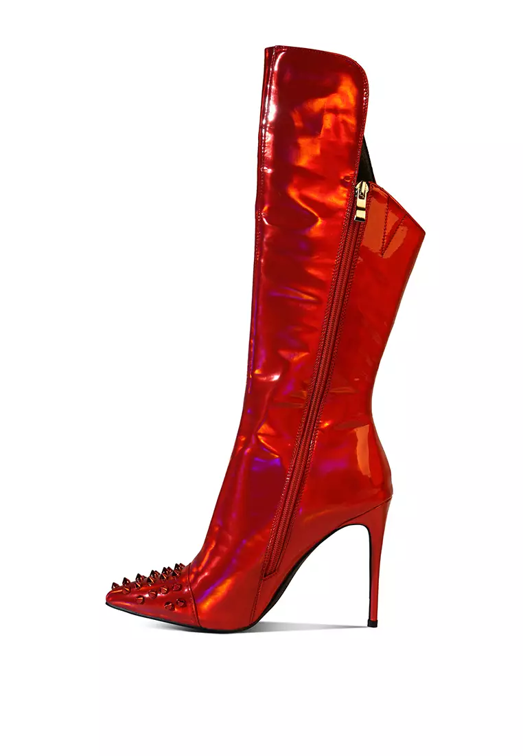 Jual London Rag Red Hologram Stud Stiletto Calf Boots Original 2024 ...