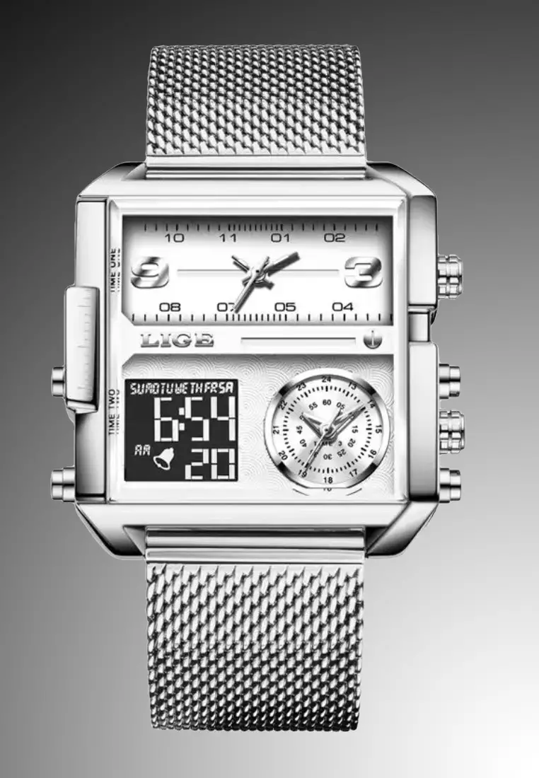 Buy LIGE Hollow Square Chronograph Two Time Zones Unisex Stainless ...