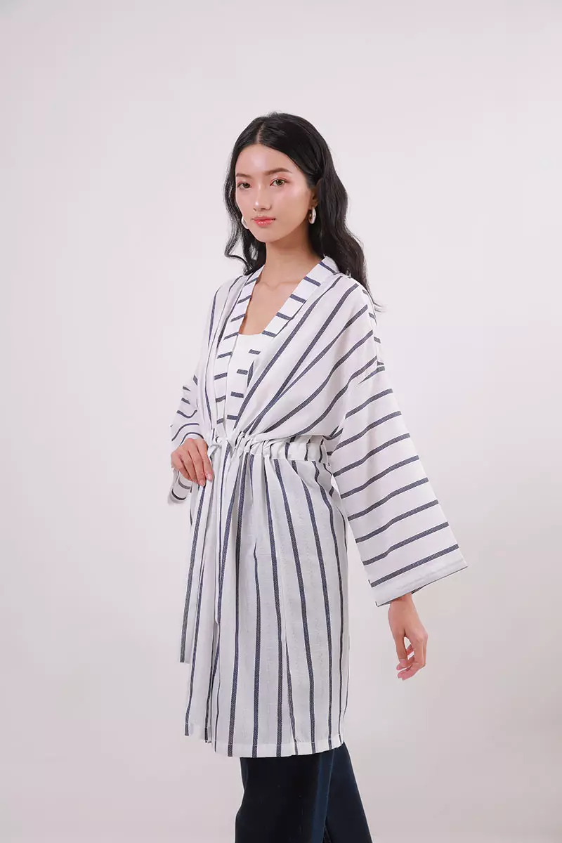 Jual Berrybenka Label Nayla Drawstring Stripes Kimono Blue Original ...