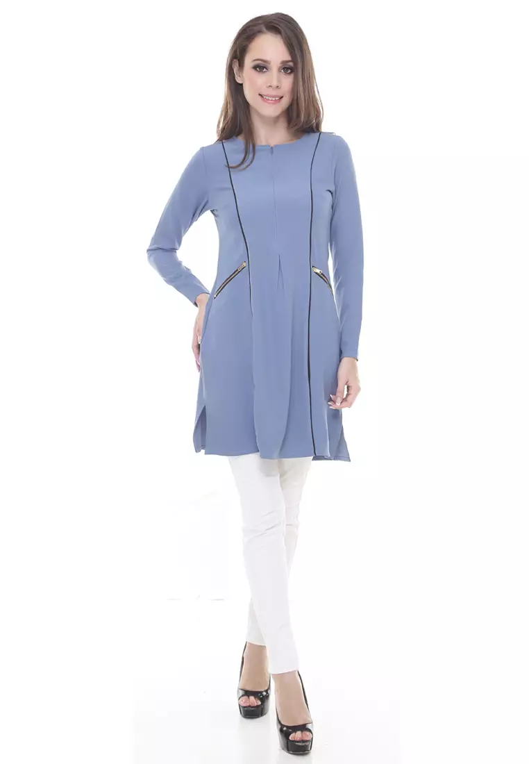Buy Rina Nichie Basic Jovanda Tunic Dusty Blue Online | ZALORA Malaysia
