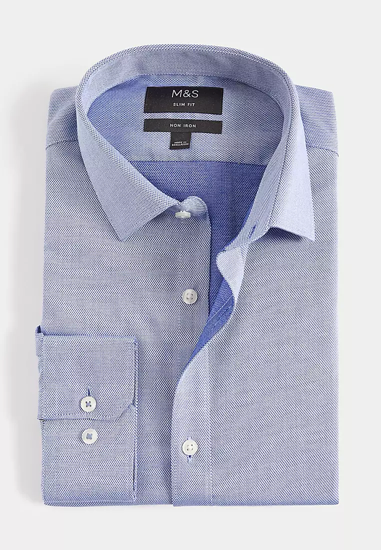 Jual Marks & Spencer Slim Fit Non Iron Pure Cotton Textured Shirt ...