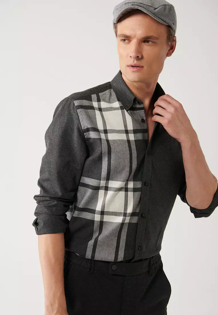 Jual Avva Men's Black Plaid Flannel Lumberjack Shirt A32Y2119 Original ...