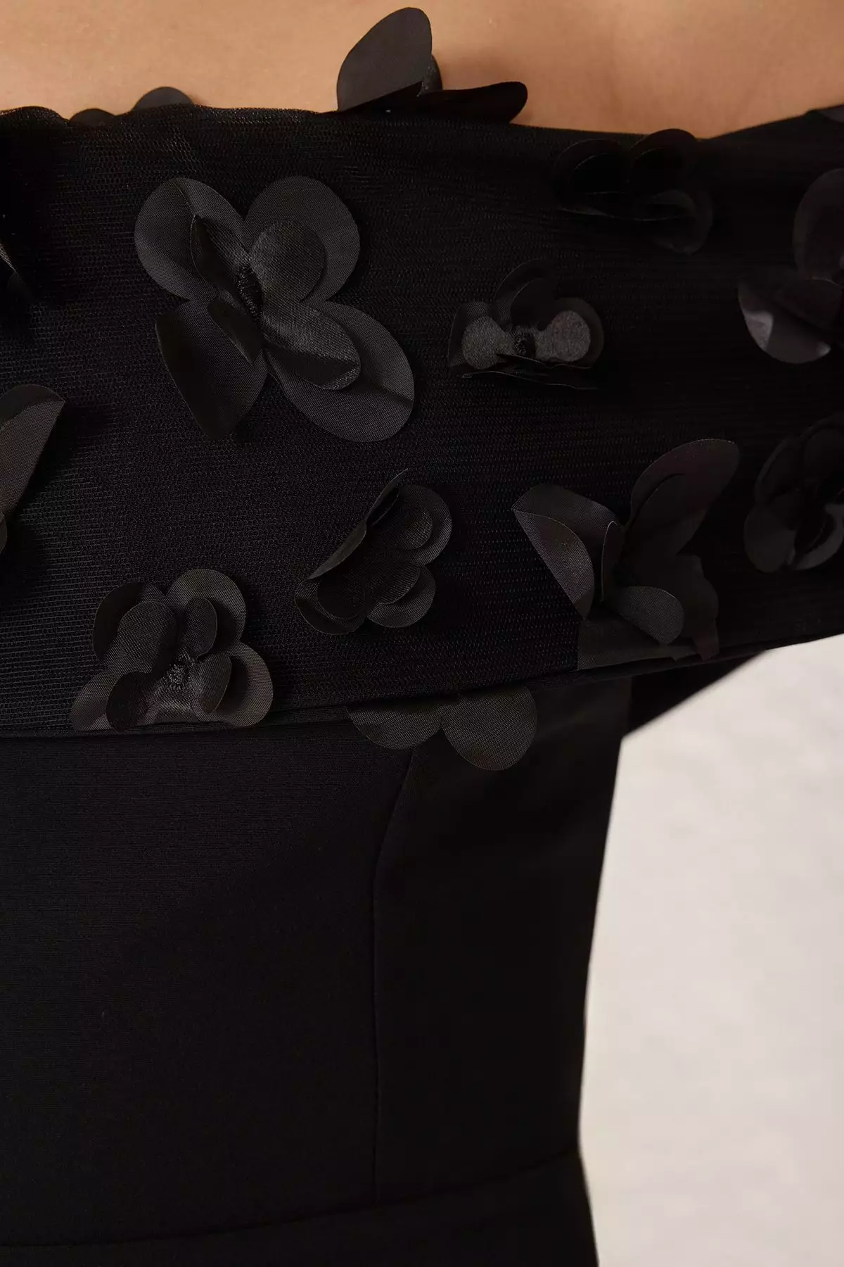 Buy Trendyol Black Carmen Collar Flower Applique Detailed Woven Long ...