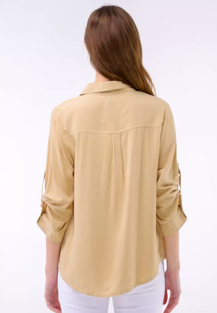 Buy Freego Ladies Woven Plain Soft Linen 3/4 Blouse 2025 Online ...