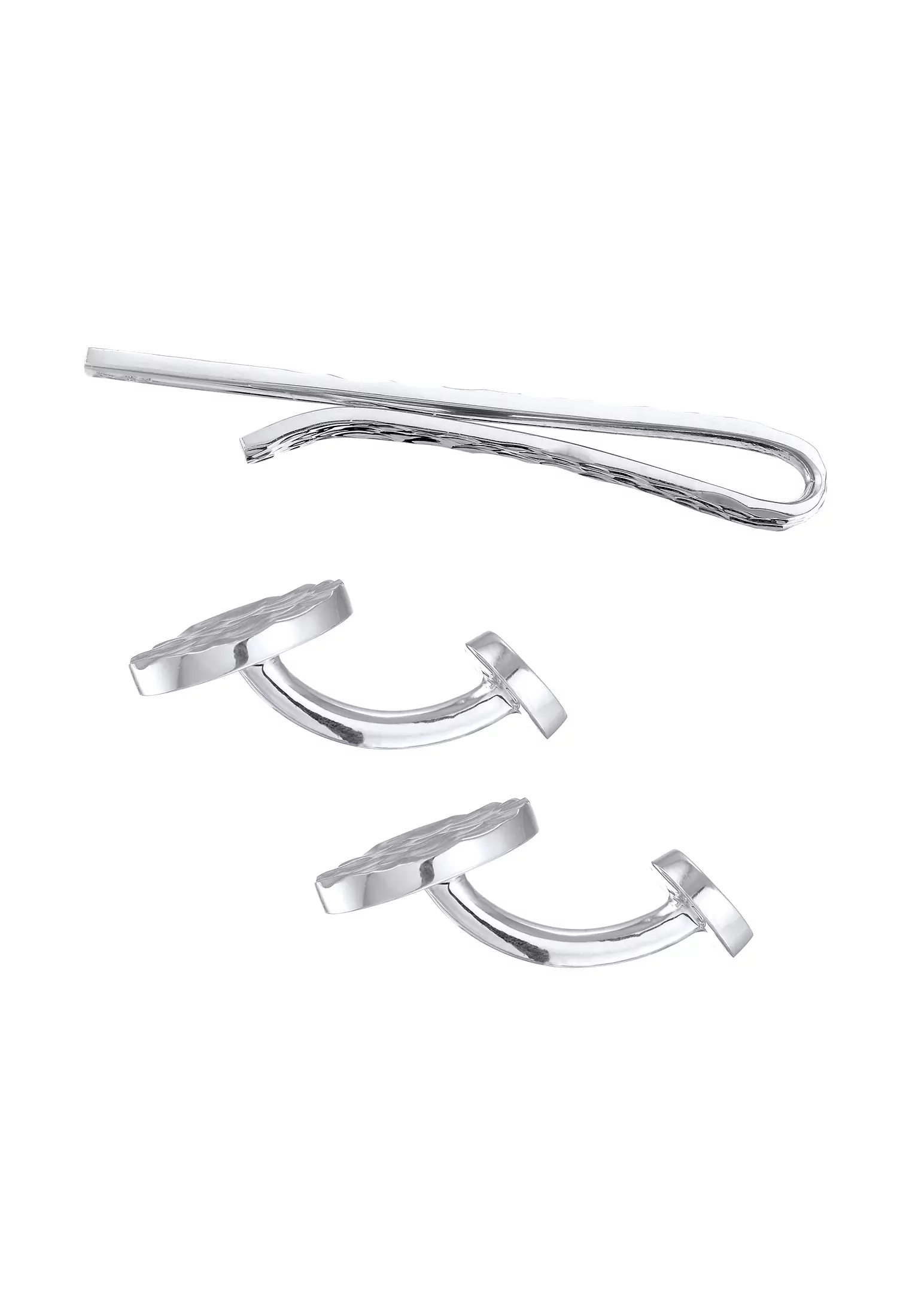 Buy Kuzzoi Men's Silver Hammered Tie Bar and Cufflink Set 2026 Online ...