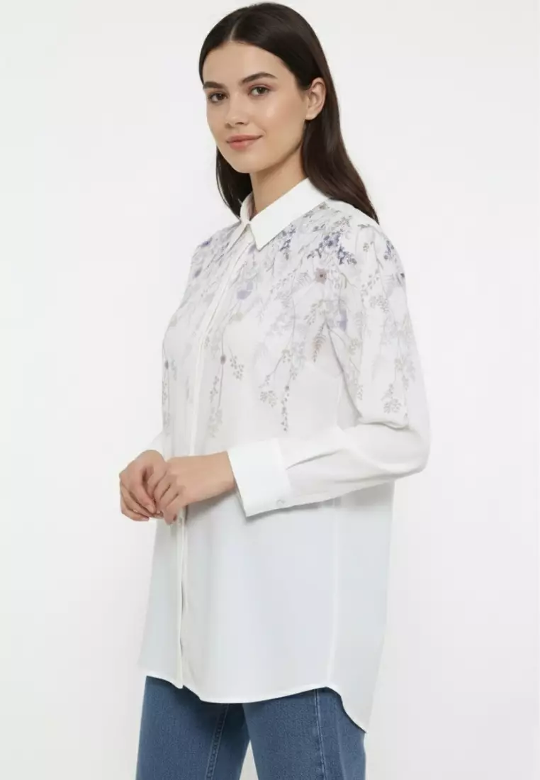 Jual Brilliant Girl Shirt Flower White Gardernia Long Sleeve Cotton ...