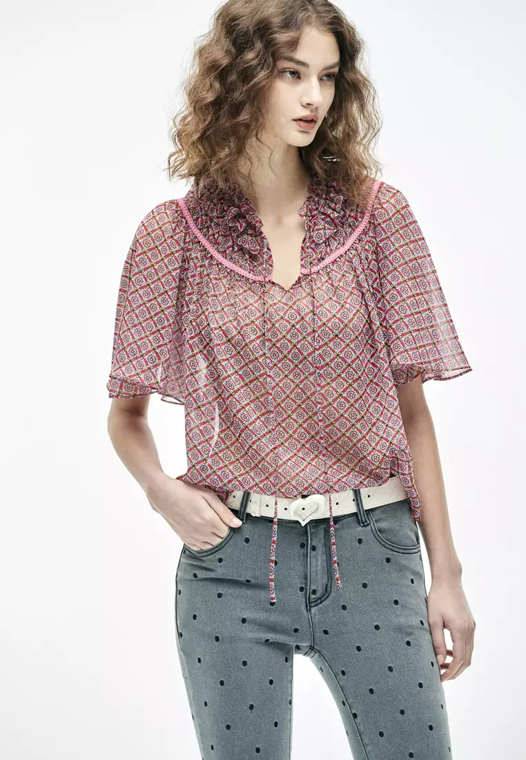 Buy iROO All Over Floral Print Flare Sleeve Top Online | ZALORA Malaysia