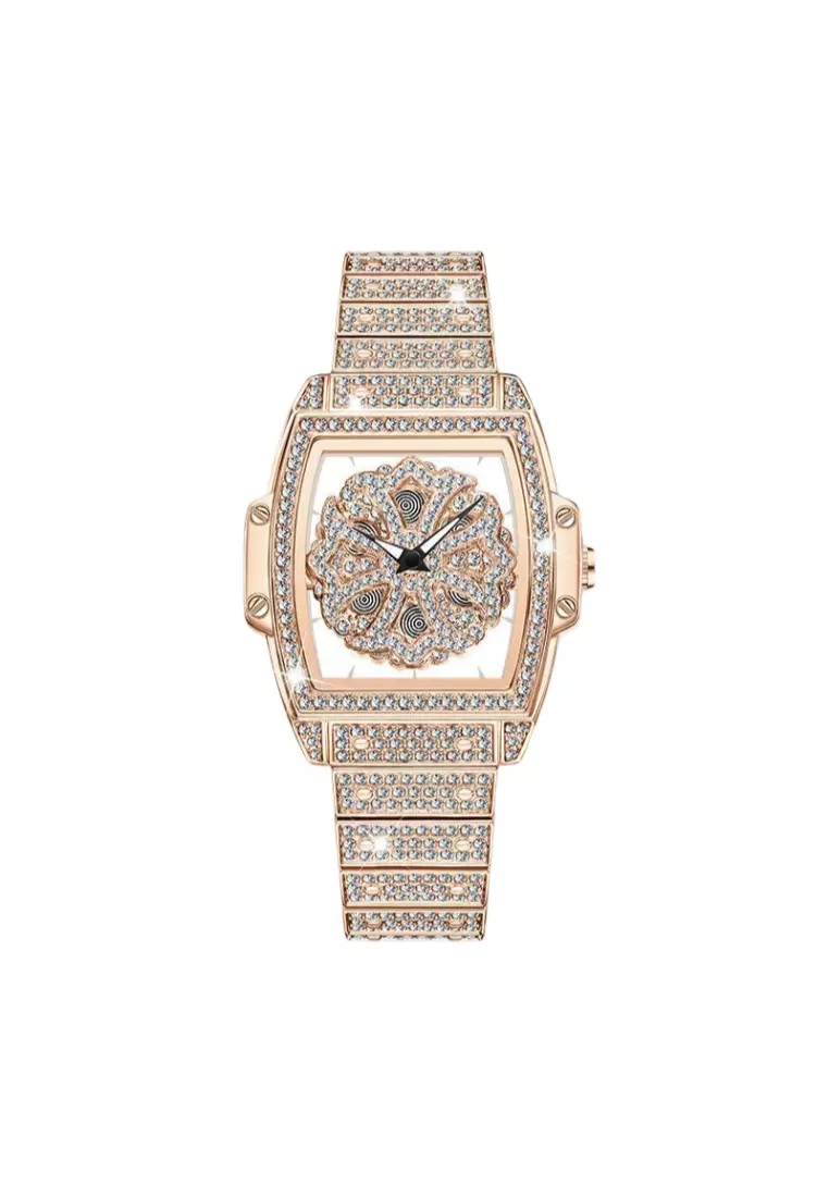 Buy OPCHIC Barrel-Shaped Starry Sky Diamond-Studded Hollow Quartz Watch ...