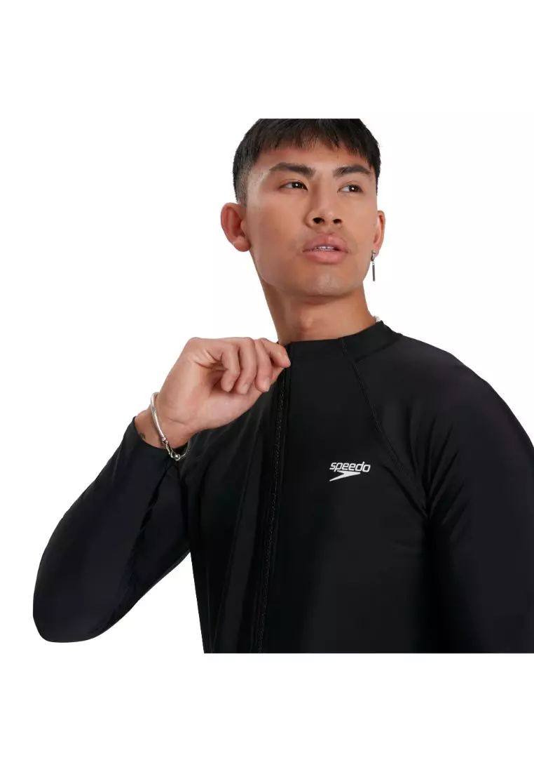 Speedo ECO ENDURABRITE MEN'S ESSENTIAL ZIP FRONT LONG SLEEVE RASH TOP ...