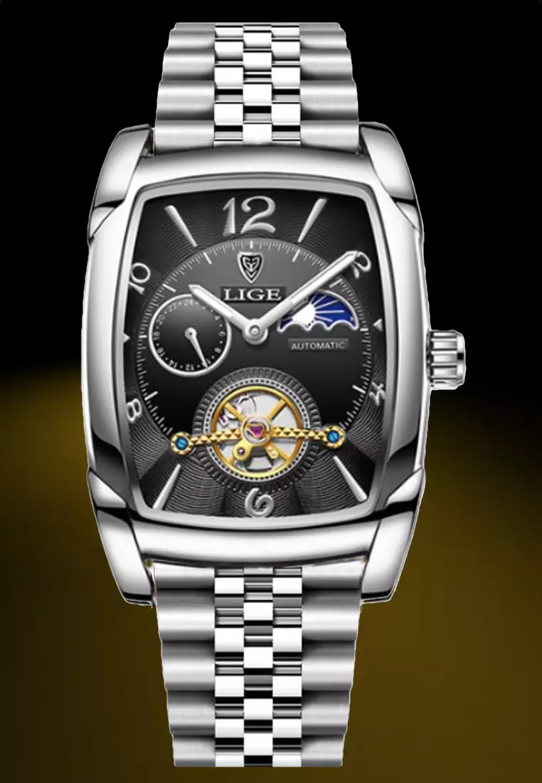 Buy LIGE Unisex AUTOMATIC Stainless Steel Barrel-shape Watch 46x38mm ...