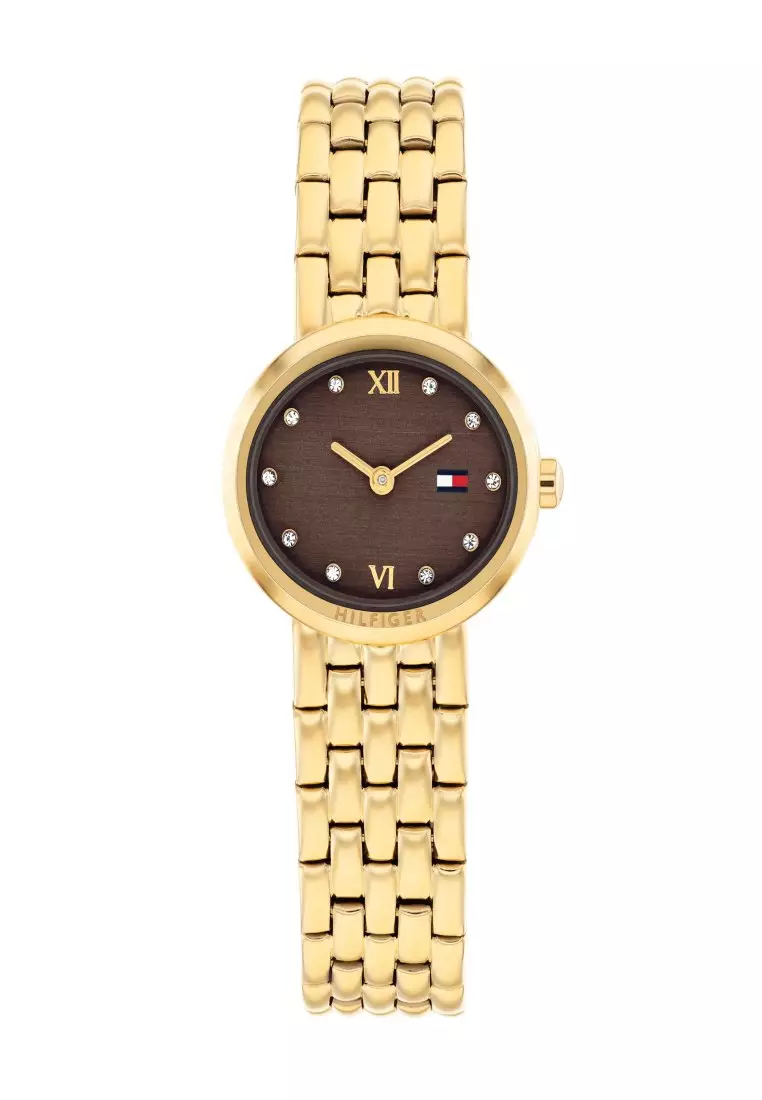 Buy Tommy Hilfiger Watches Women's Ionic Plated Thin Gold Steel Brown ...